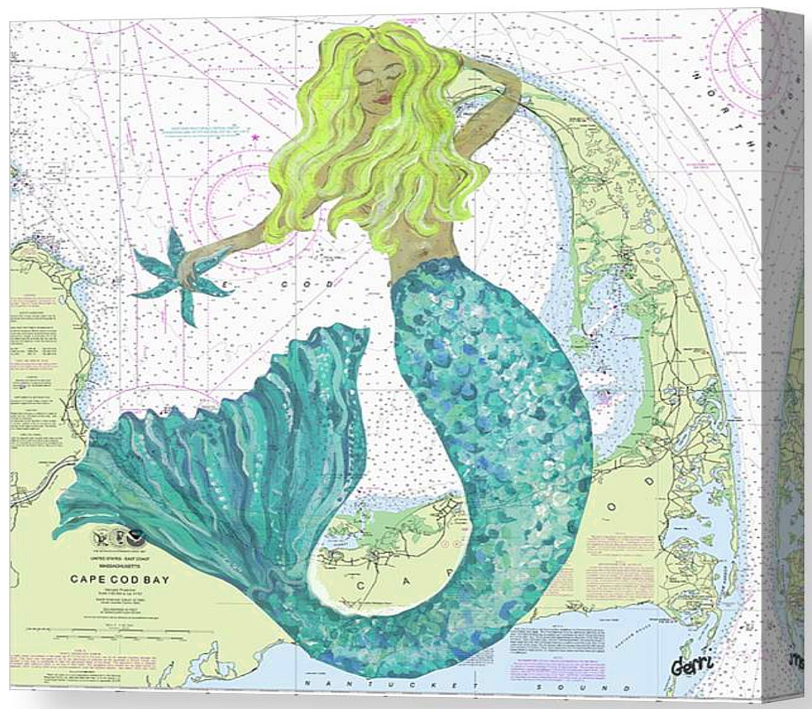 Mermaid Canvas Art on Cape Cod Nautical Chart 16 X 20 - Etsy