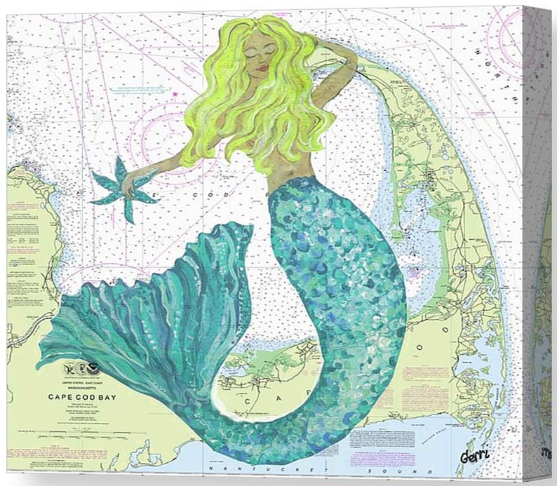 Mermaid Canvas Art on Cape Cod Nautical Chart 16 X 20 - Etsy