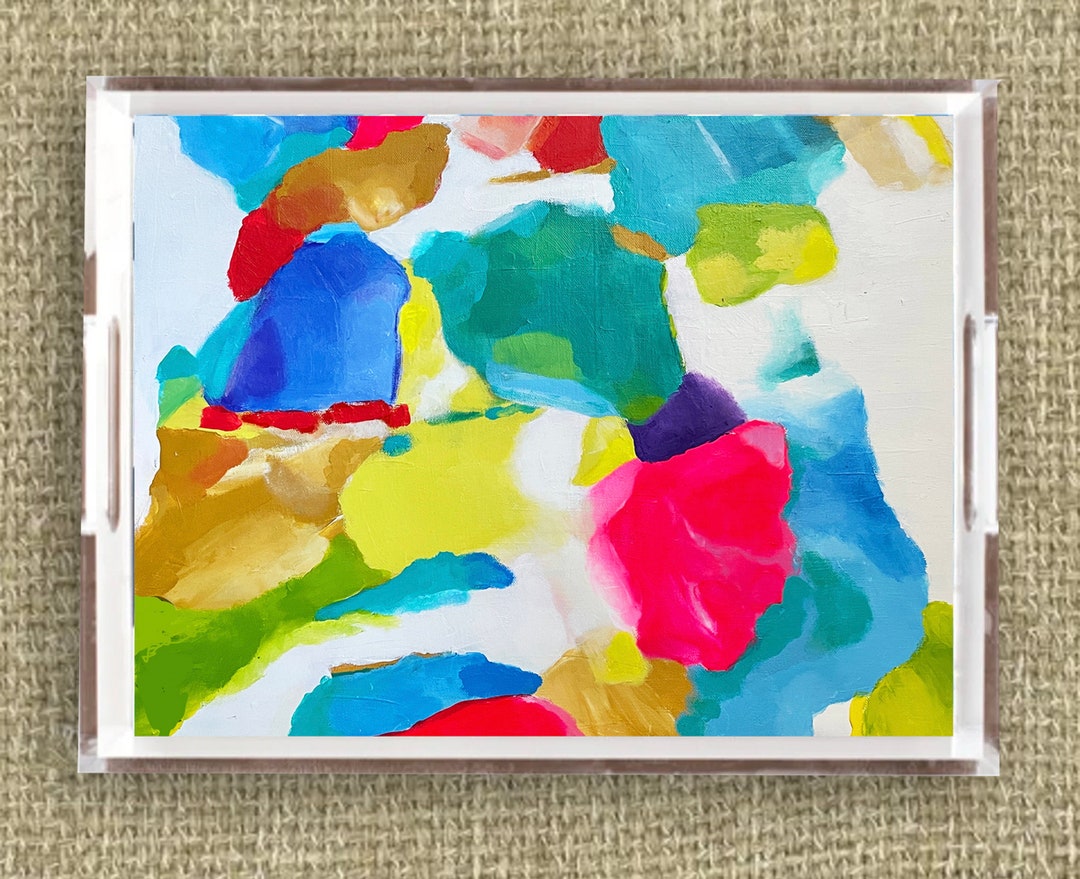 Large Colorful Tray, Lucite Tray, Colorful Kitchen Decor, Tray With Art ...