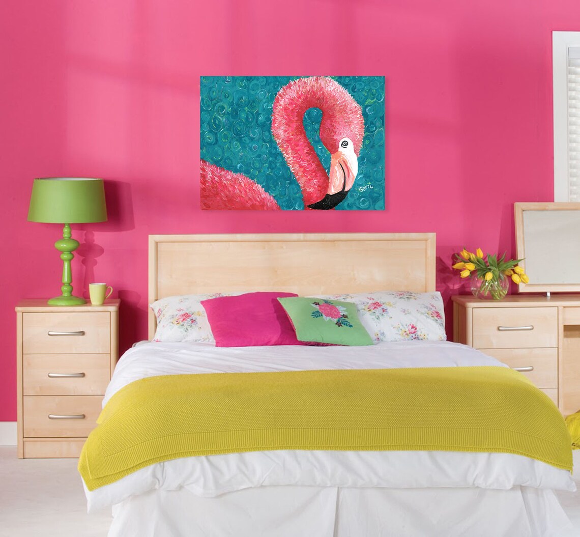 Flamingo Art on Canvas, Vibrant Flamingo Painting to Use as Girls Room ...