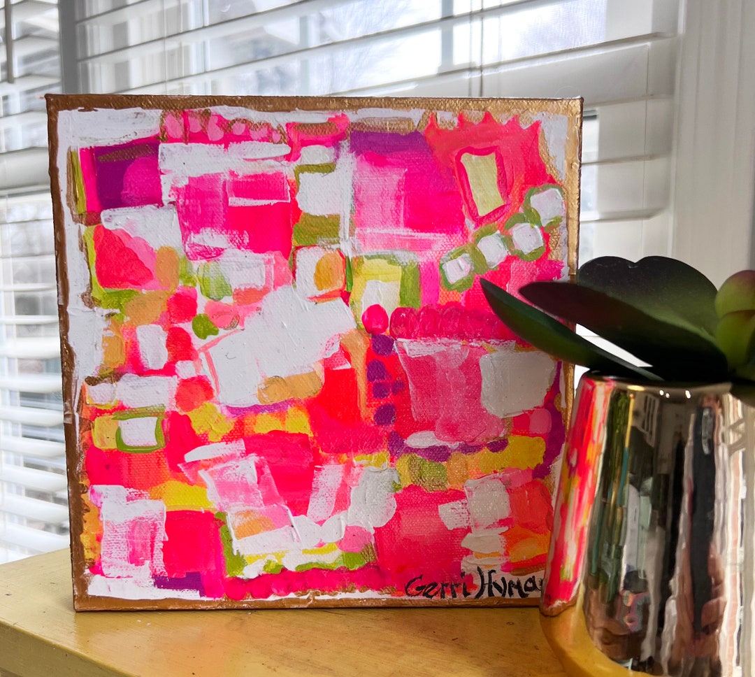 Small Colorful Abstract is Original Art, Pink Art, Bright Colored Art ...