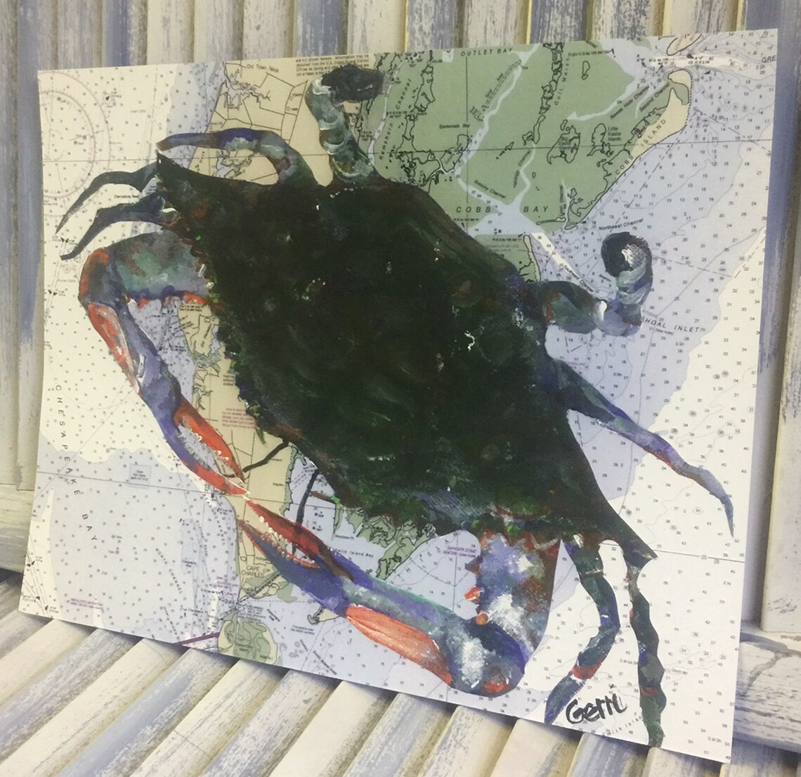 Blue Crab Art; Chesapeake Nautical Chart With Blue Crab is Cool Print ...