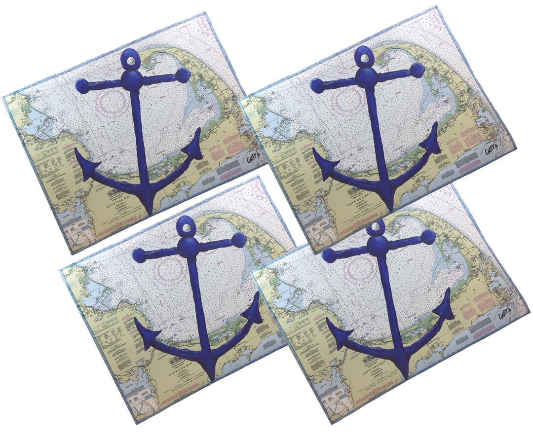 Cape Cod With Nautical Chart and Anchor Placemat Set, Unique ...