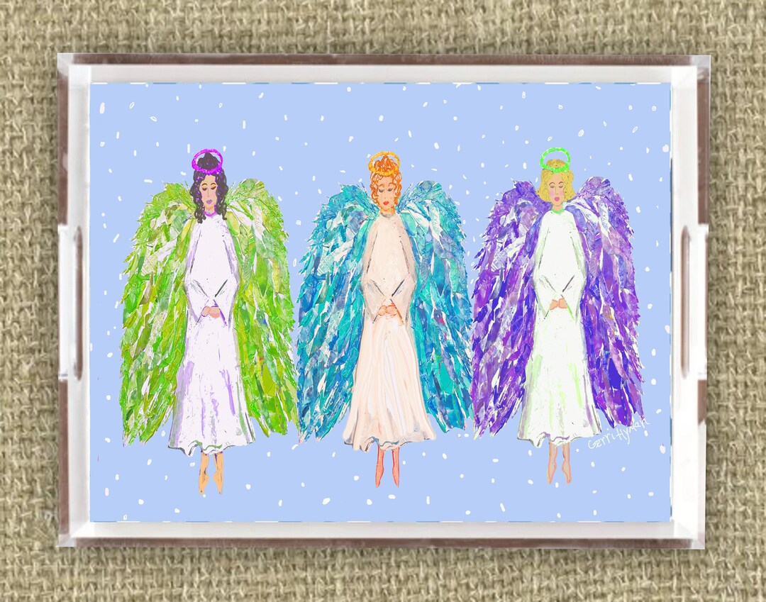 Large Acrylic Tray, Angel Tray, Clear Acrylic Tray With Art, Christmas ...