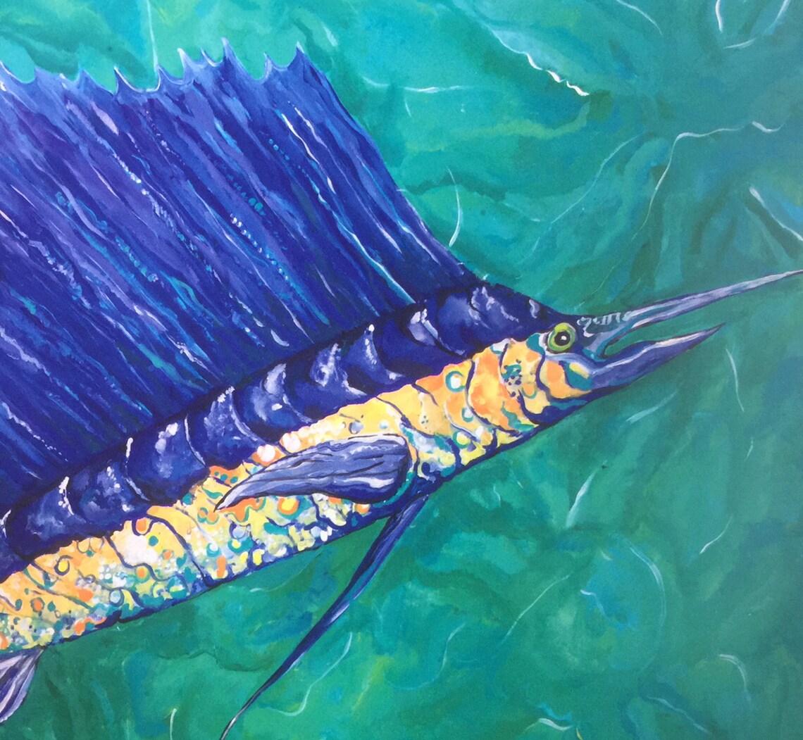 Sailfish Art Print Colorful Beach House Art 11 X 14 | Etsy