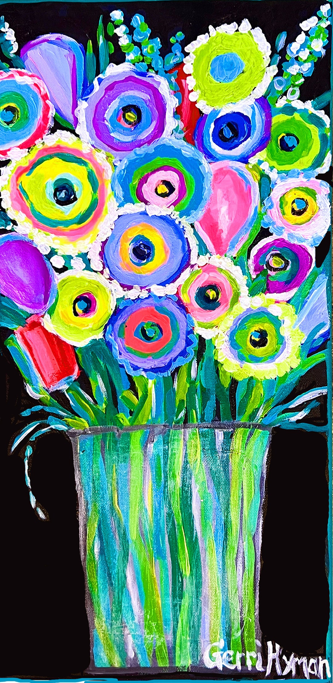 Flower Painting, Floral Artwork, Colorful Flower Art, Flowers in Vase ...