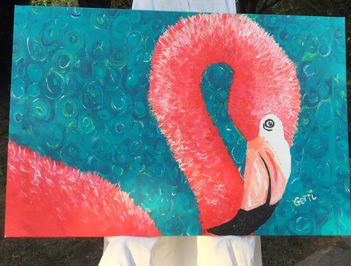 Flamingo Art on Canvas vibrant flamingo painting to use as | Etsy
