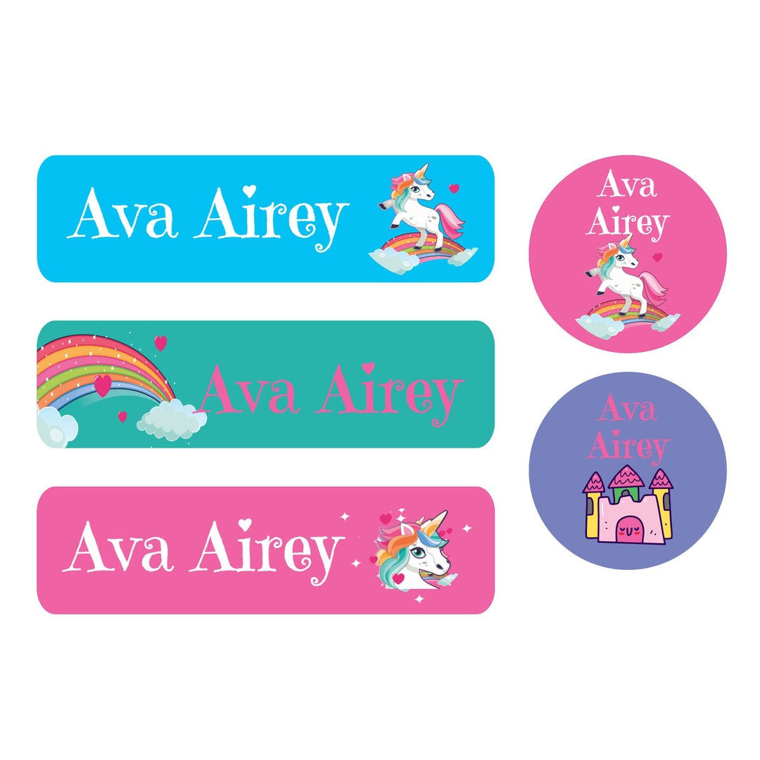 Unicorn Rainbow Name Labels - Unicorn Name Label Stickers - Stick on ...