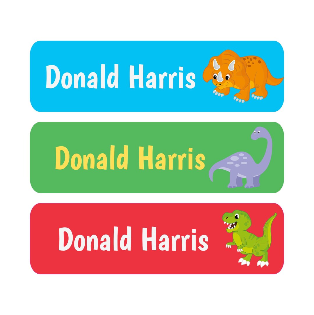 Personalised Dinosaur Name Labels, Waterproof Name Stickers for Dino ...