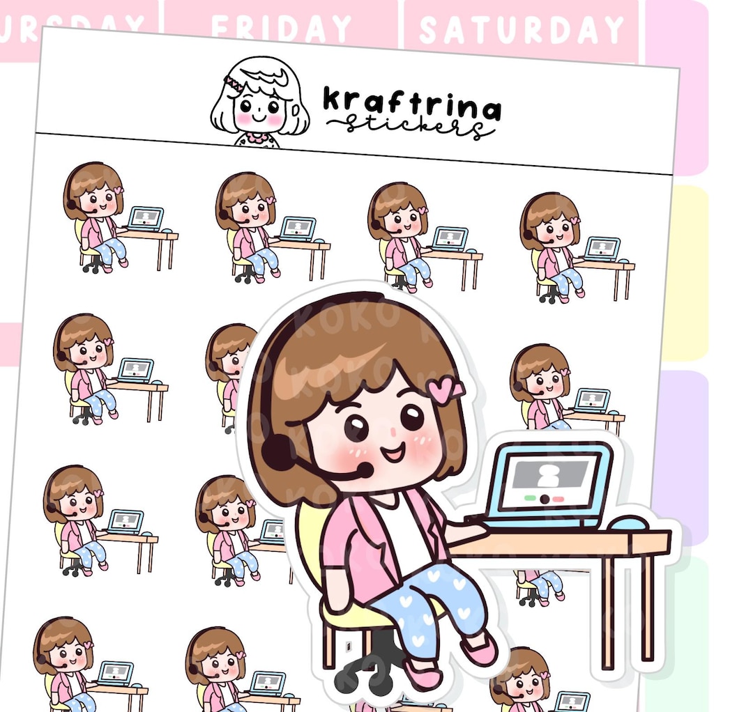 Koko - Work From Home, Online Meetings, Work, Appointment | Hand Drawn Cute Stickers for Planner ...
