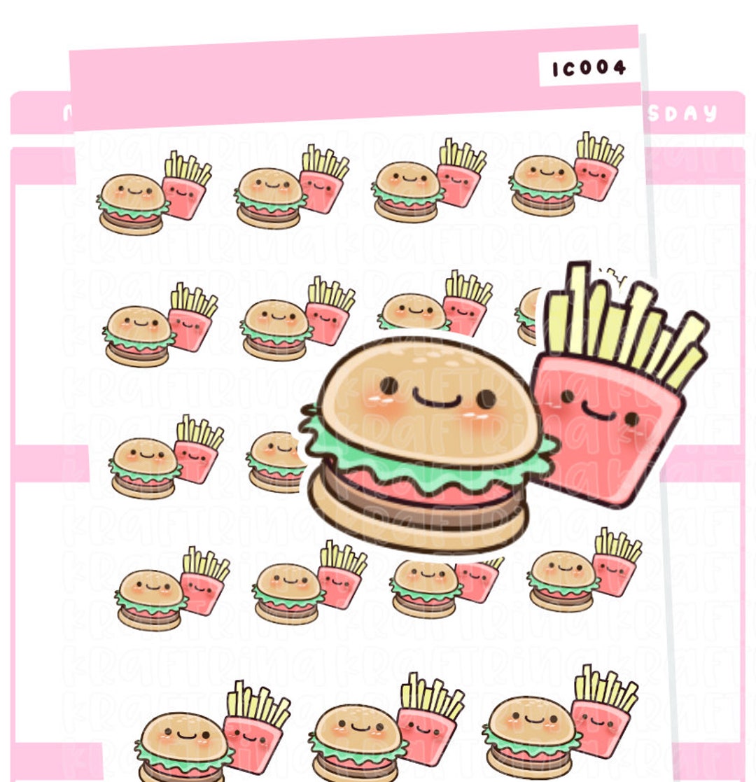 Functional Icon Burger and Fries Planner Sticker for Planners/ Journals ...