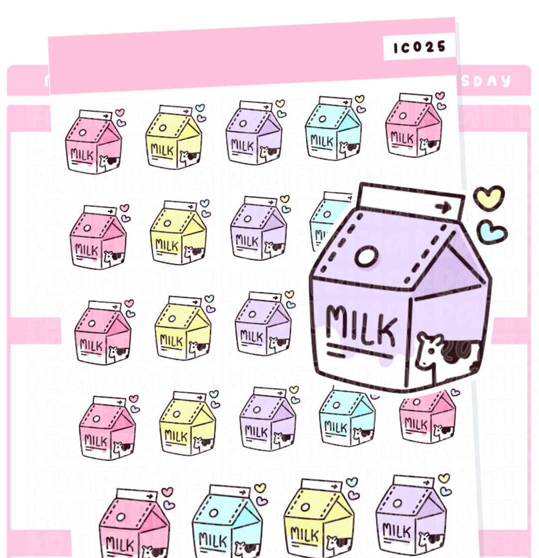 Functional Icon Refill Milk Milk Carton Planner Sticker for Planners ...