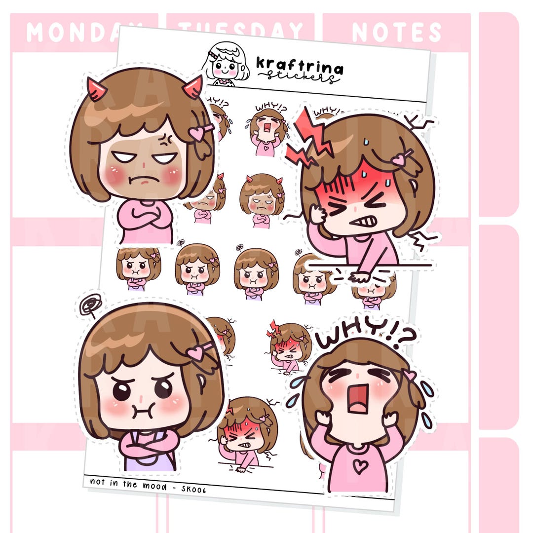 Cute Stickers for Mad, Angry, Emoji, Moods, Emotions | Hand Drawn ...