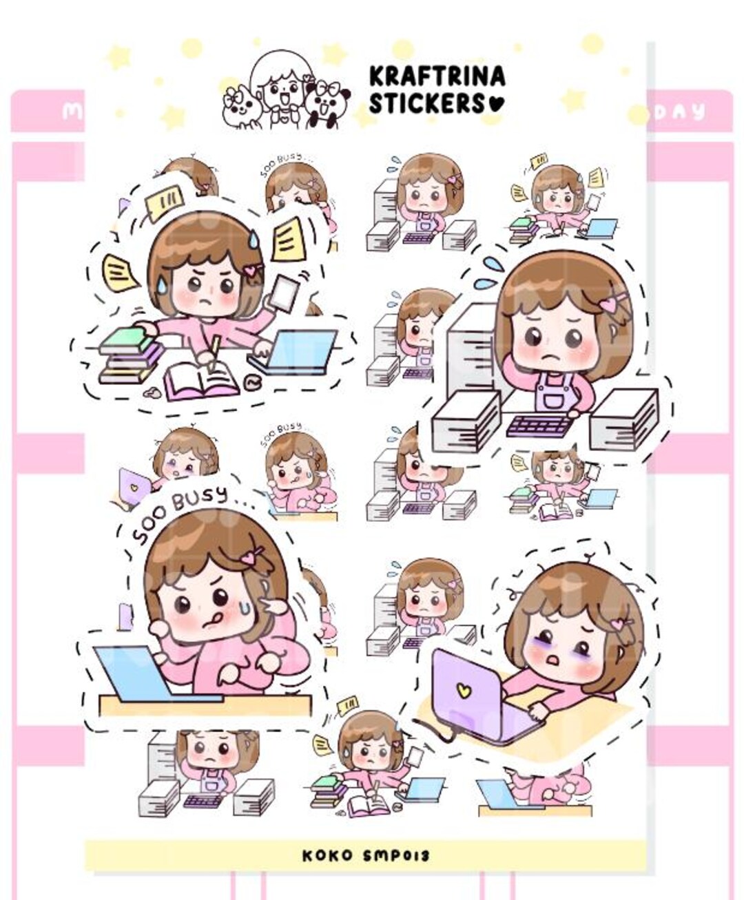 Cute Character Sticker Sampler Stickers for Work Busy Meeting Study ...