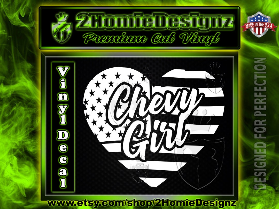 Chevy Girl Flag Heart Chevy Premium Glossy Vinyl Decal, Sticker New ...