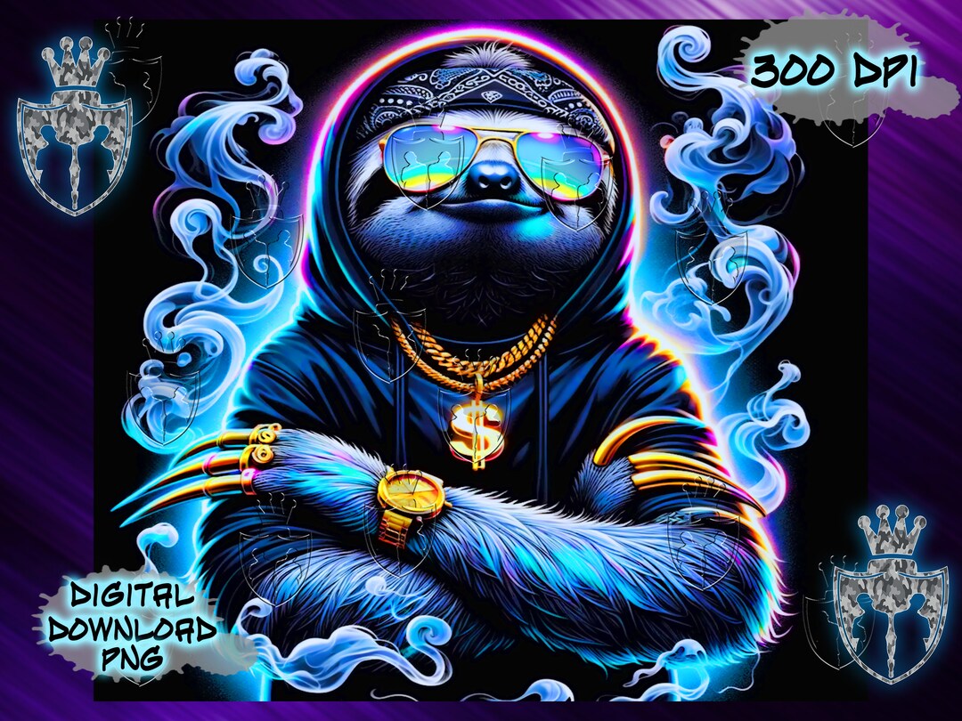 Ultra-realistic Neon Sloth 20oz Skinny Tumbler PNG Design – Exclusively ...