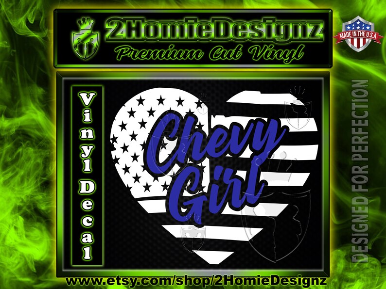 Chevy Girl Flag Heart Chevy Premium Glossy 2 Color Vinyl - Etsy