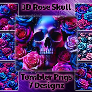 3D Skull Rose Sublimation Tumbler Wrap PNG - Digital File for ...