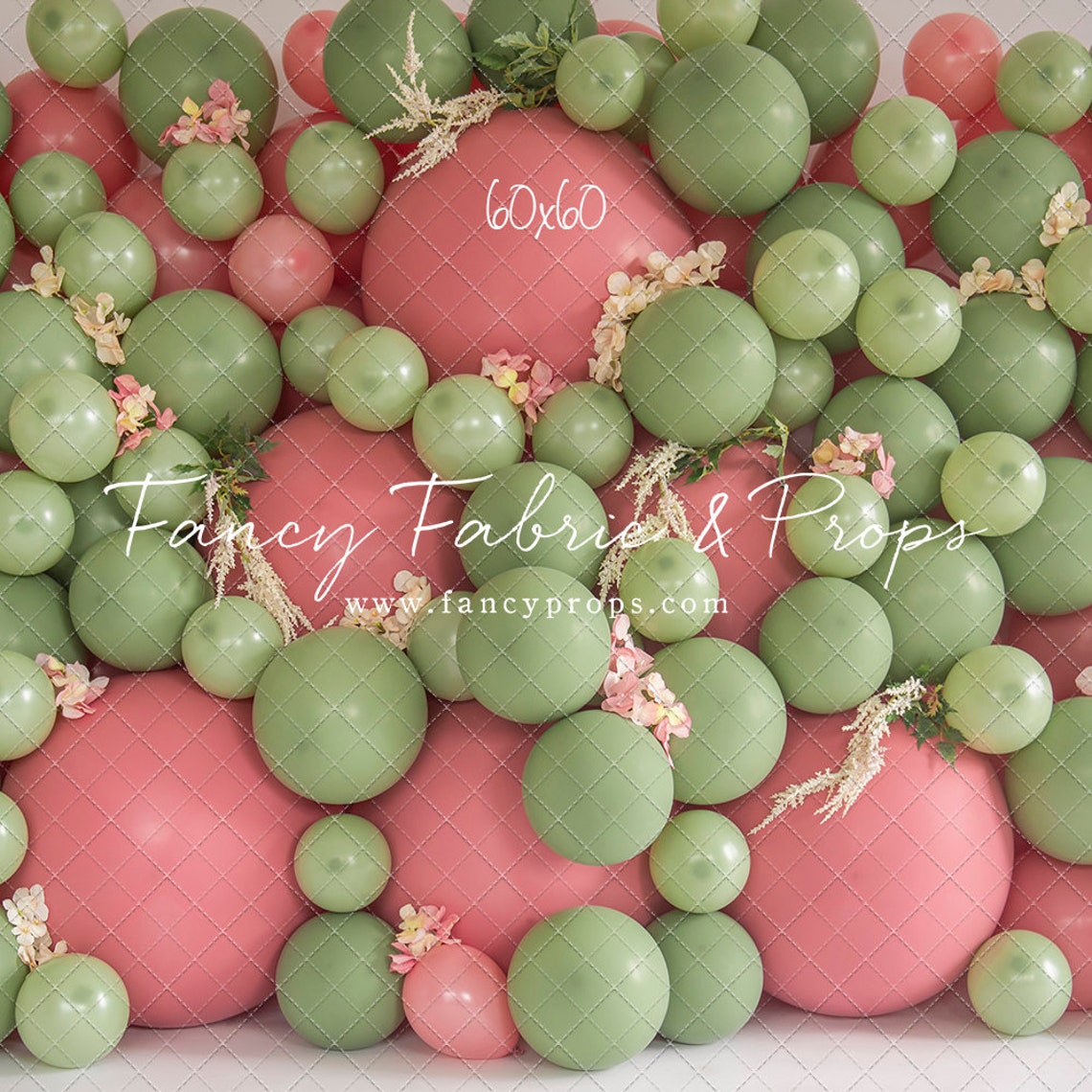 Sage and Pink Balloon Wall - Wrinkle Free Fabric - Photography Backdrop ...