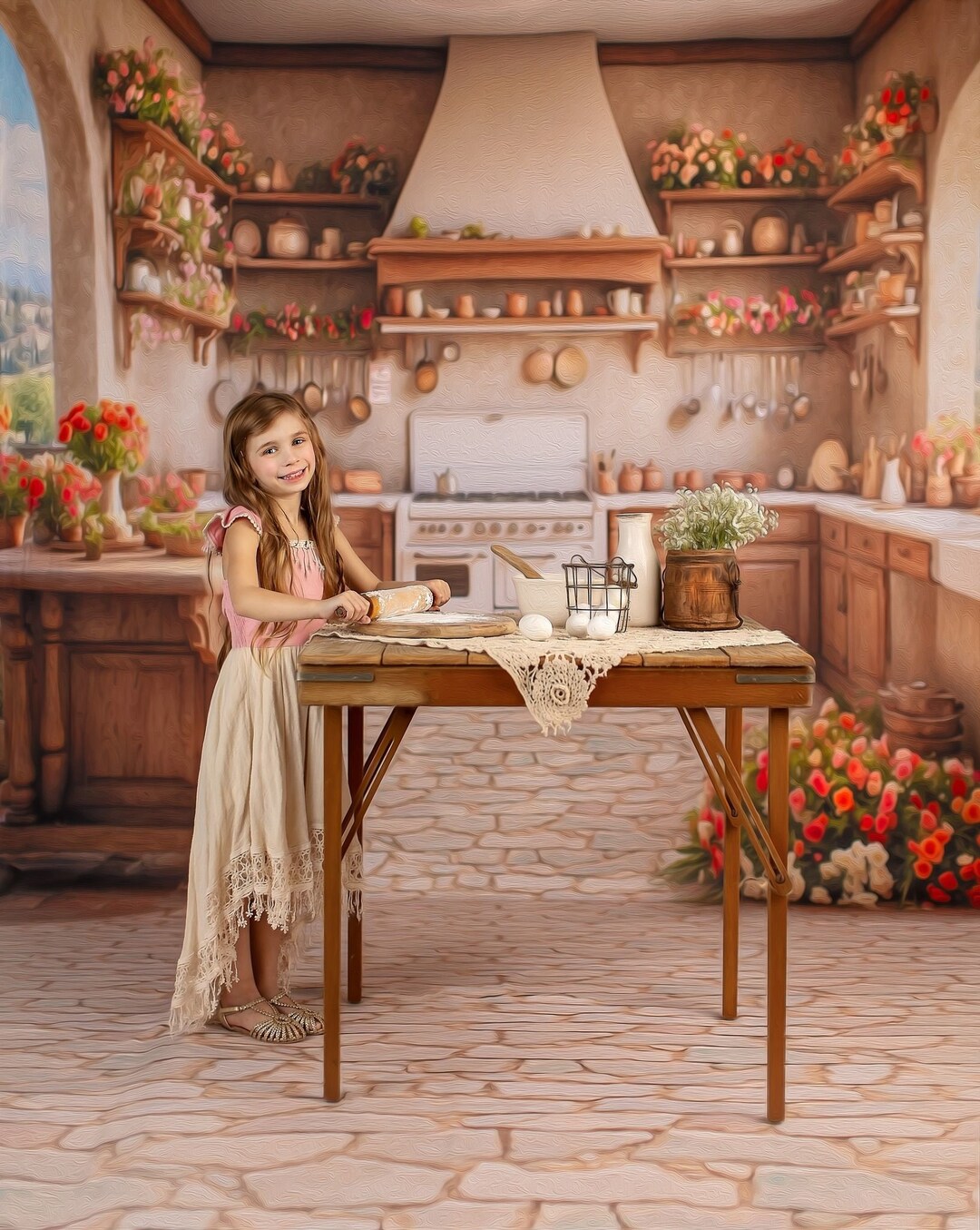 Tuscan Kitchen - Photography Printed Backdrop- Fabric Backdrop ...