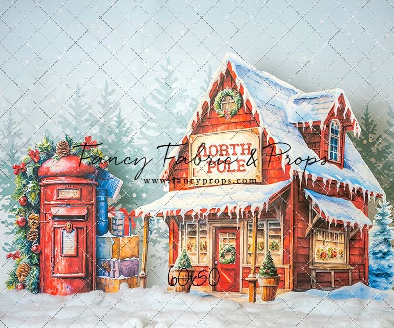 North Pole Post- Photography Printed Backdrop - Fabric Backdrop - Poly ...