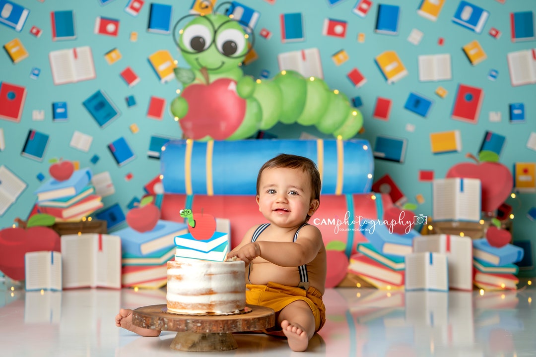 Book Worm - Photography Backdrop - Color Books , Apples, Bookworm - Etsy