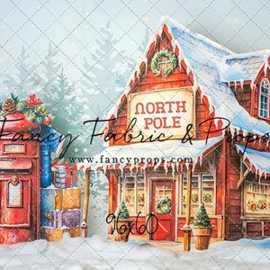North Pole Post- Photography Printed Backdrop - Fabric Backdrop - Poly ...