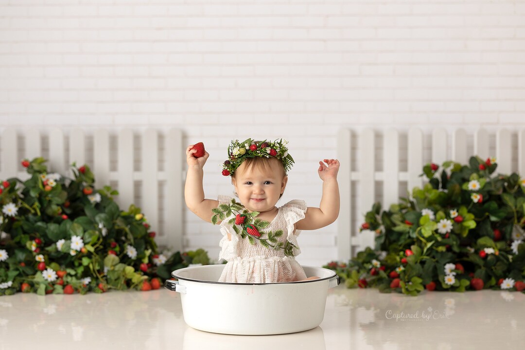 Berry & Vine - Minimal, Strawberry Birthday, Wrinkle Free Fabric , Poly ...