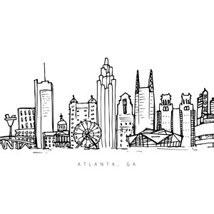 Atlanta Print, Atlanta Skyline Print, Atlanta City Drawing, Wall Art ...