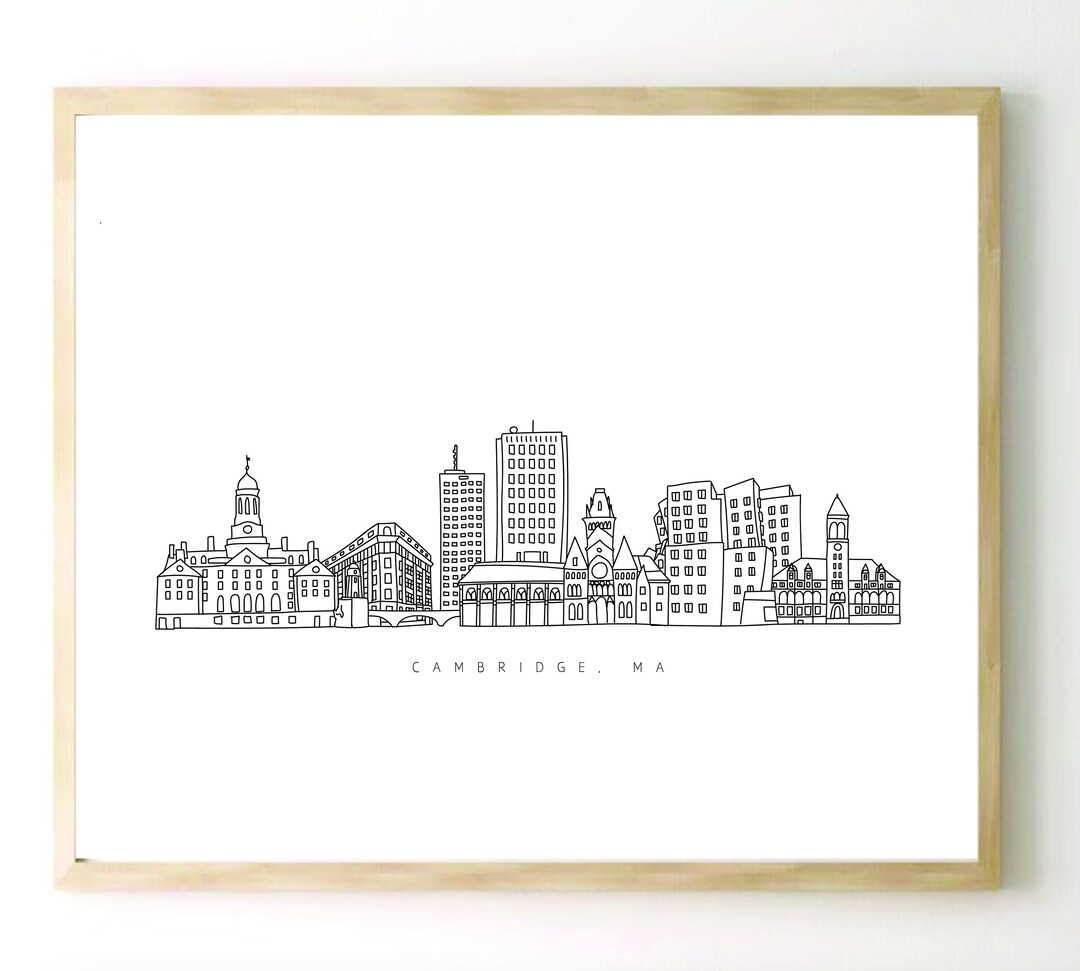 Cambridge Print, Cambridge Drawing, Cambridge Massachusetts Line ...