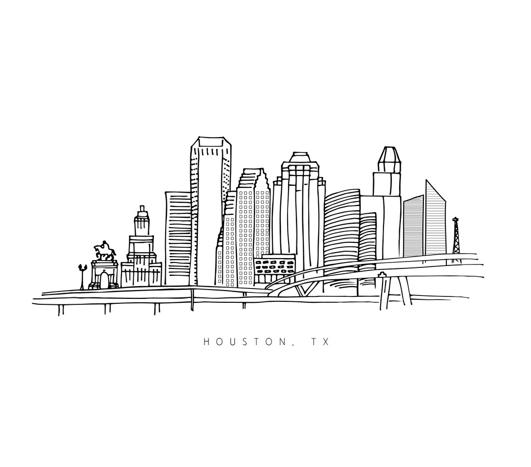 Houston Skyline, Houston Line Drawing, Houston Drawing, Houston Print ...
