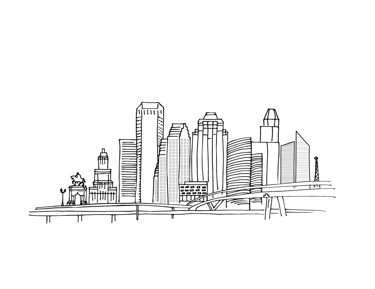 Houston Skyline, Houston Line Drawing, Houston Drawing, Houston Print ...
