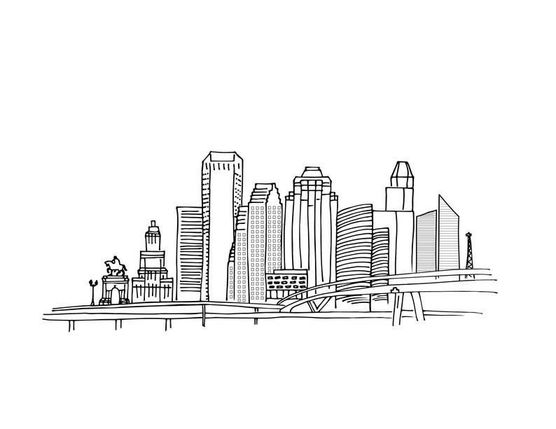 Houston Skyline, Houston Line Drawing, Houston Drawing, Houston Print ...