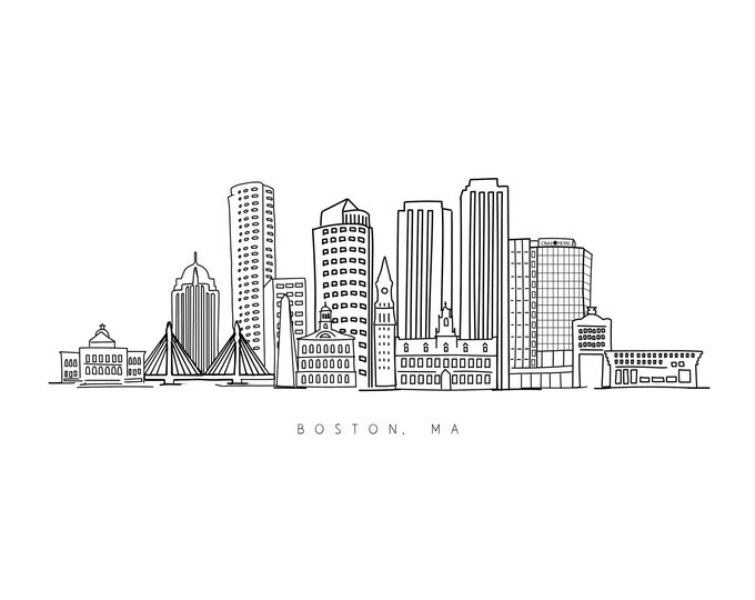 Boston Print, Boston Skyline, Boston MA, Boston Line Drawing, Boston ...