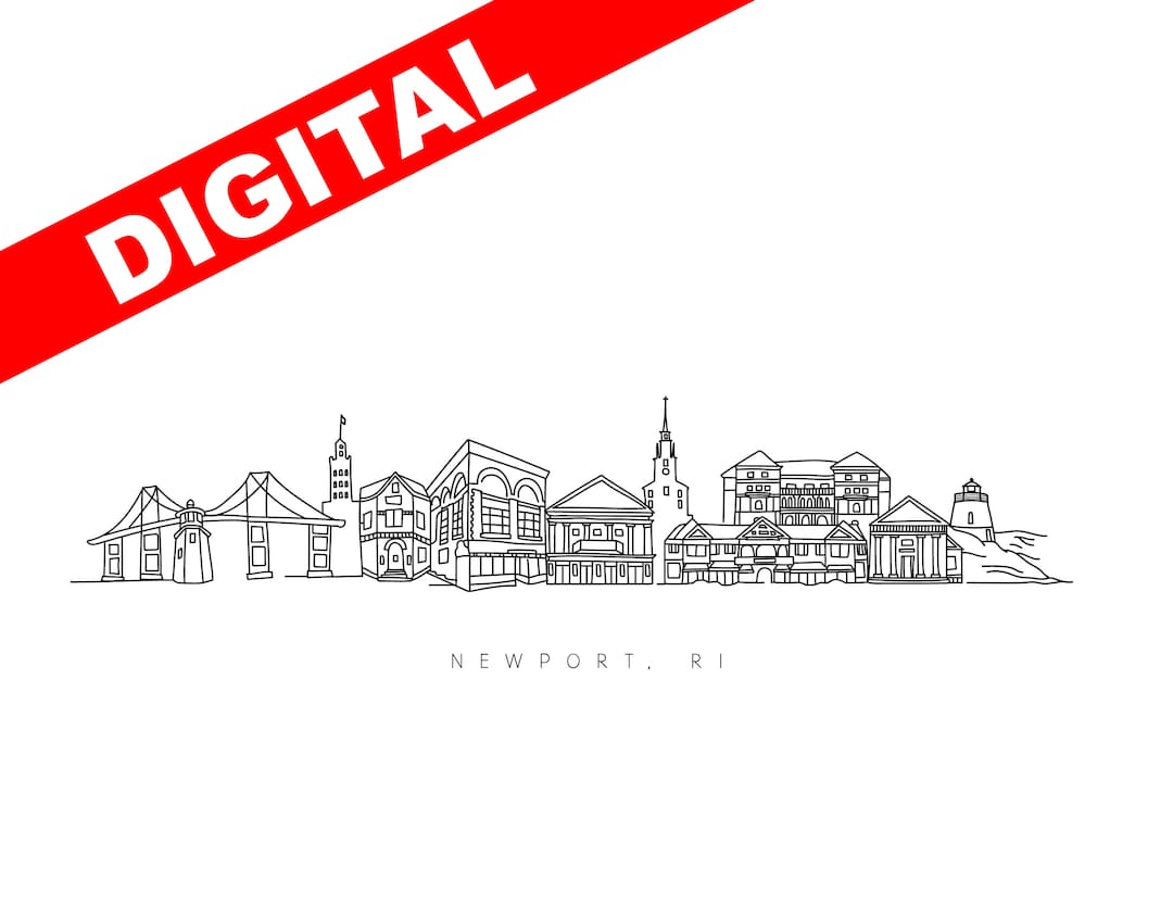 DIGITAL Newport Print, Newport Skyline, Newport RI, Newport Line ...