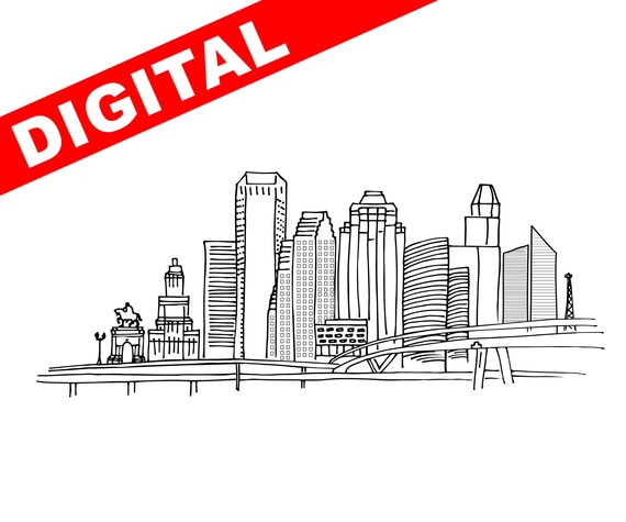 Houston DIGITAL Print Houston Line Drawing Digital Print - Etsy