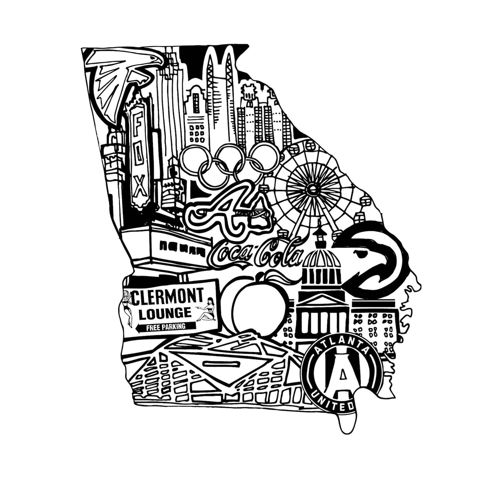 Digital Atl Georgia Line Drawing, Atlanta Georgia, Atlanta Line Drawing ...
