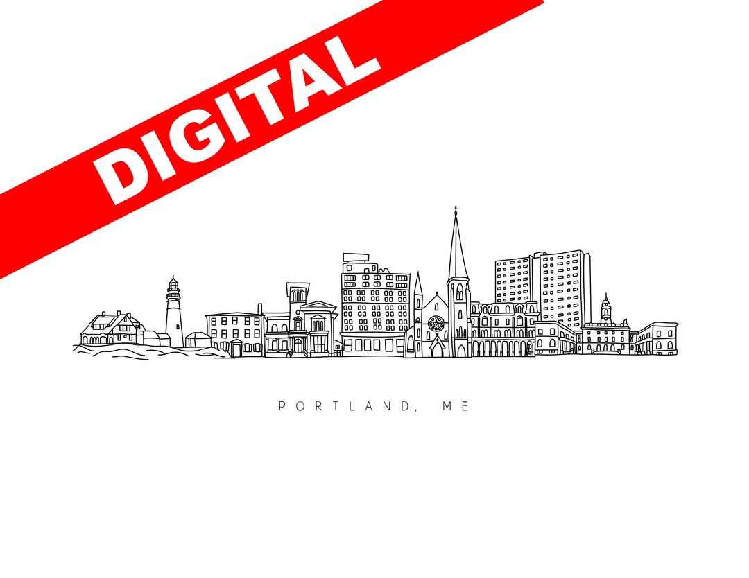 DIGITAL Portland Maine Print, Portland Drawing, Portland Maine Line ...