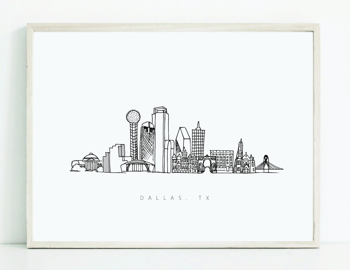 Dallas Texas Line Drawing Dallas Skyline Drawing Dallas - Etsy