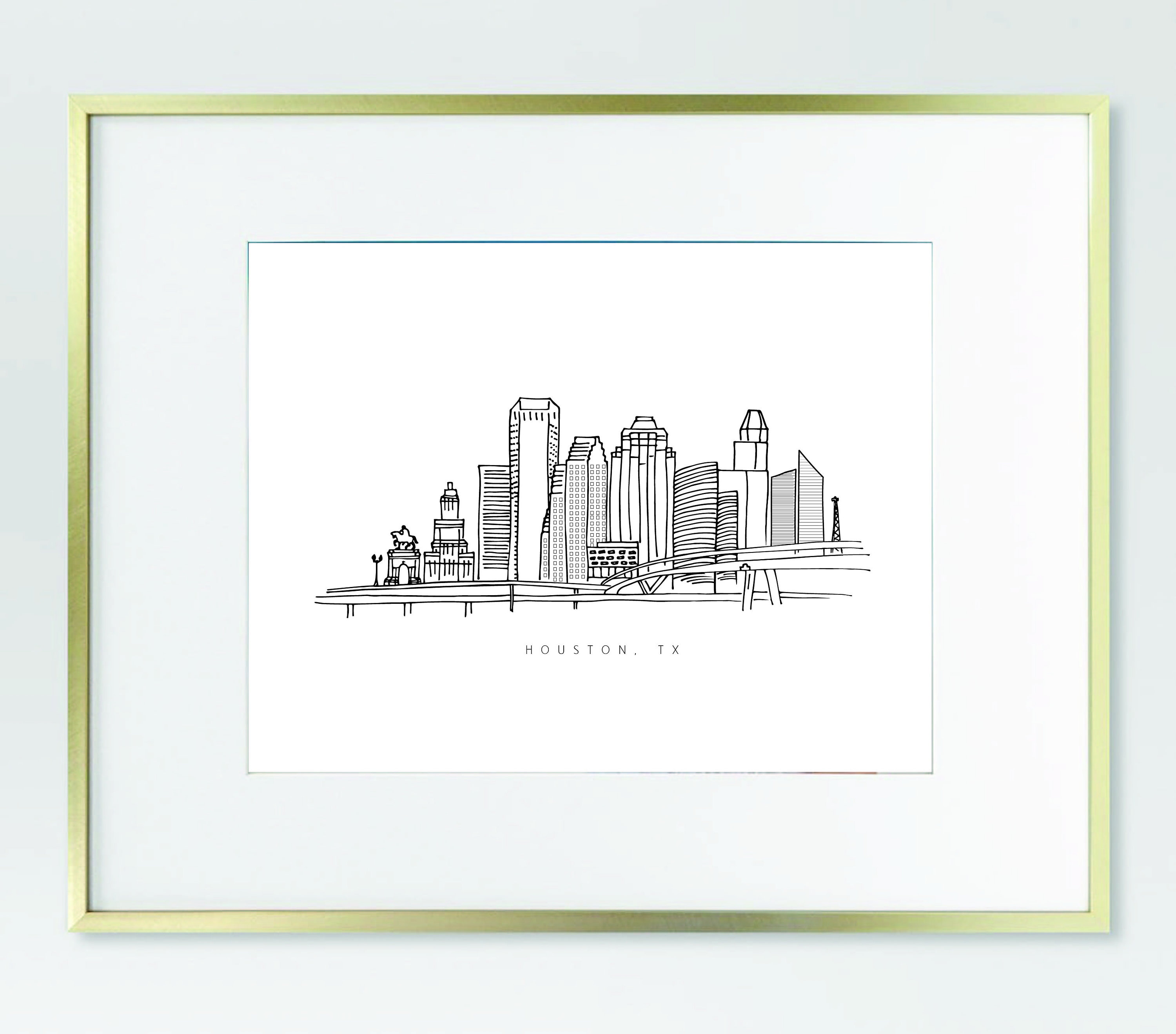 Houston skyline Houston line drawing Houston drawing - Etsy