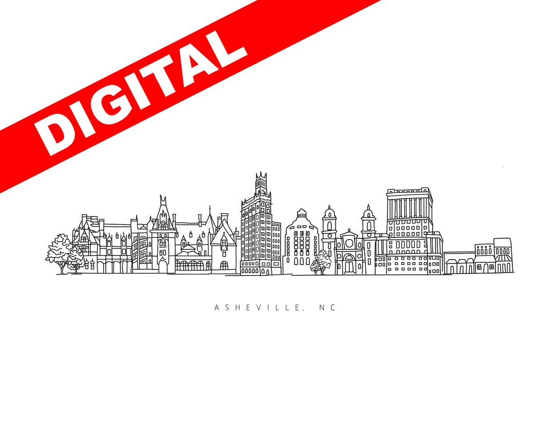 DIGITAL Asheville Line Drawing, Asheville Skyline Drawing, Asheville NC ...