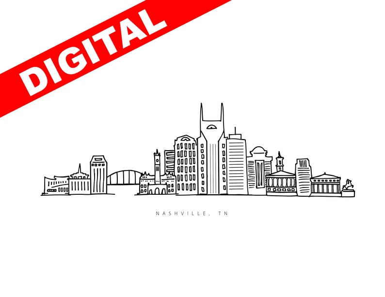 Nashville Digital Print, Digital Nashville Skyline Print, Nashville ...