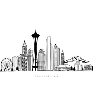 DIGITAL Seattle Skyline, Seattle Skyline Print, Seattle Washington ...