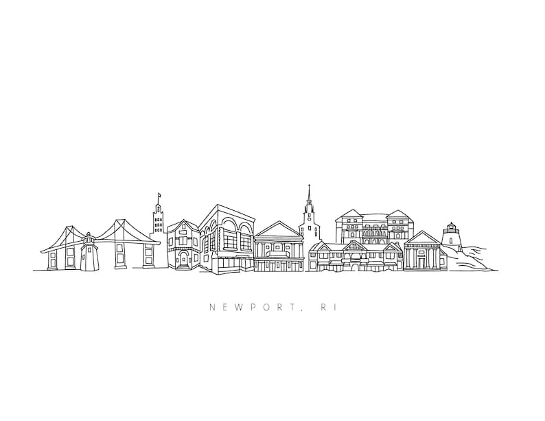 Newport Print, Newport Skyline, Newport RI, Newport Line Drawing ...