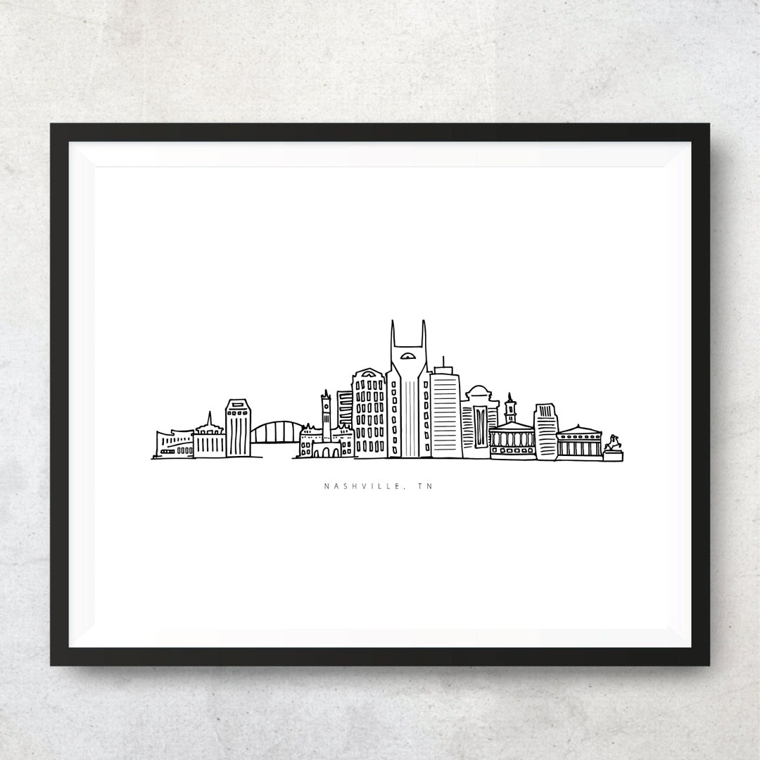 Nashville Print, Nashville Skyline Print, Nashville City Drawing, Wall ...