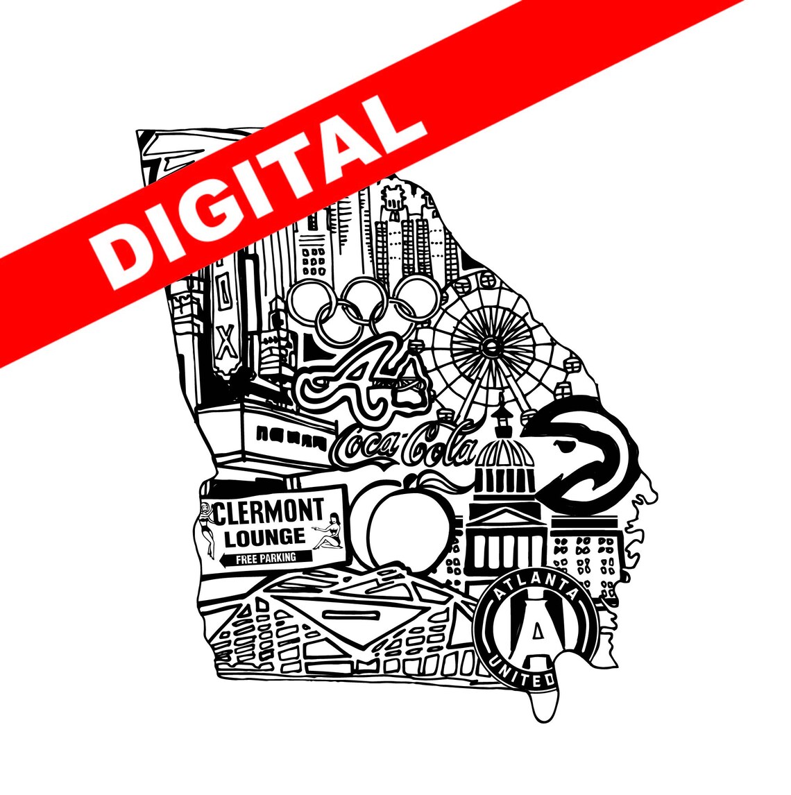 Digital Atl Georgia Line Drawing Atlanta Georgia Atlanta | Etsy