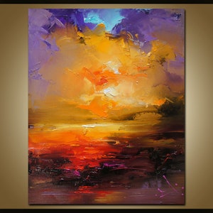 Original Sea Level Landscape Painting, Vertical Wall Sky Sea Painting ...