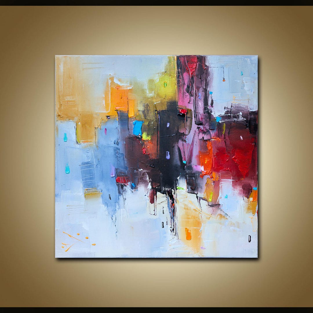 Colorful Abstract Art, Extra Large Print in Bright Pink Blue and Yellow ...