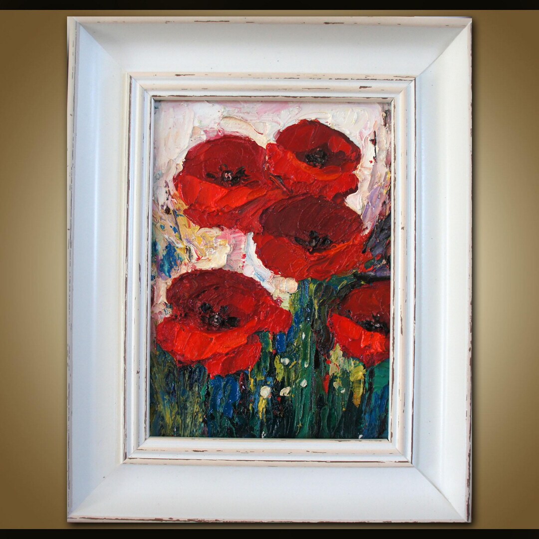 Poppy Painting Original Flowers Miniature Art Gold Framed Artwork Small ...