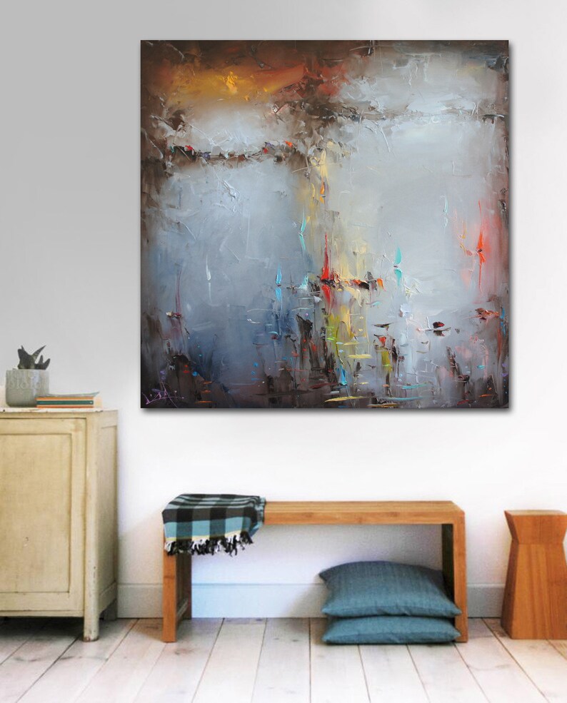 Large Oil Painting Gray Rust Abstract Painting, Extra Large Texture Art ...